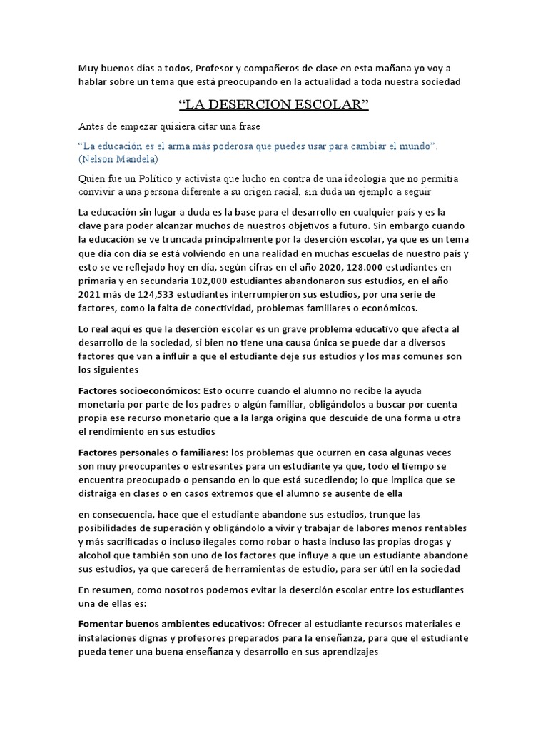 Causas y prevención de la deserción escolar | PDF | Método de enseñanza