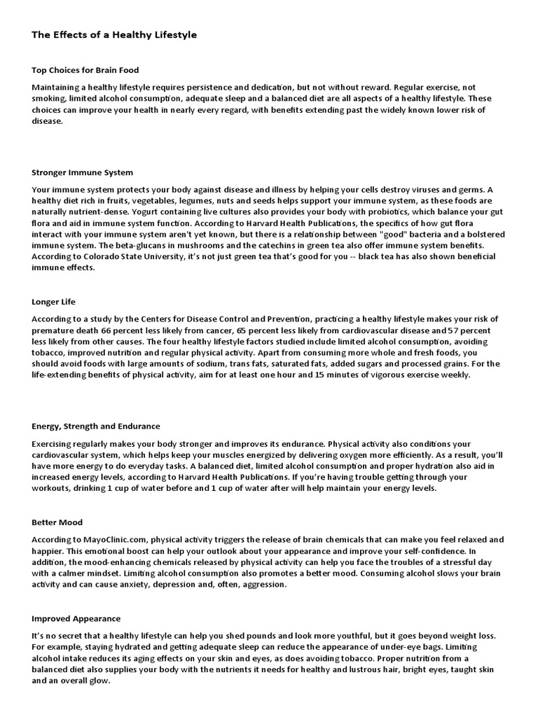 The Effects of A Healthy Lifestyle | PDF | Substance Abuse | Healthy Diet