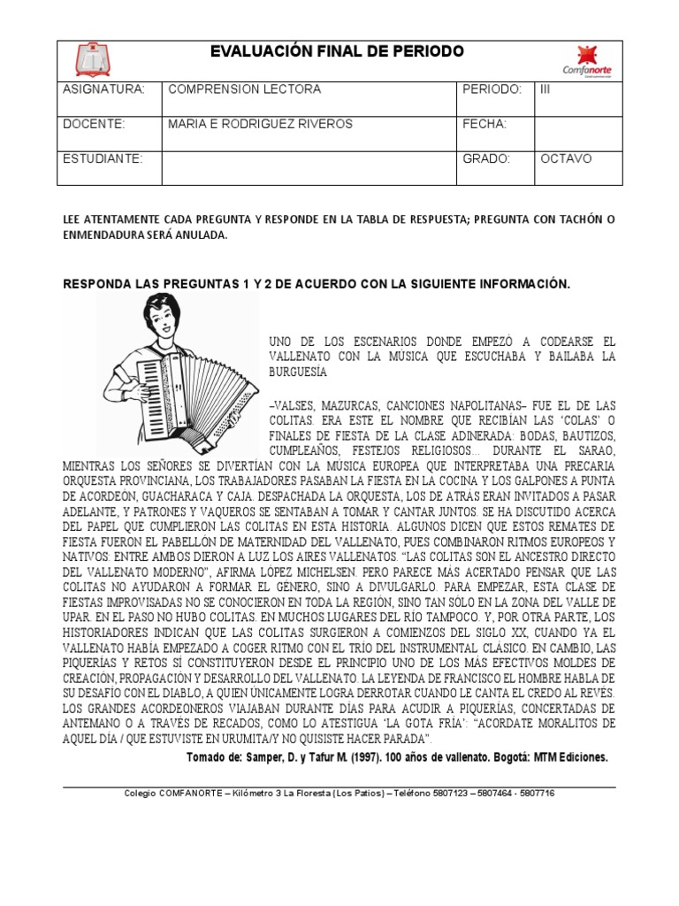 Octavo Comprension Ajustada | PDF