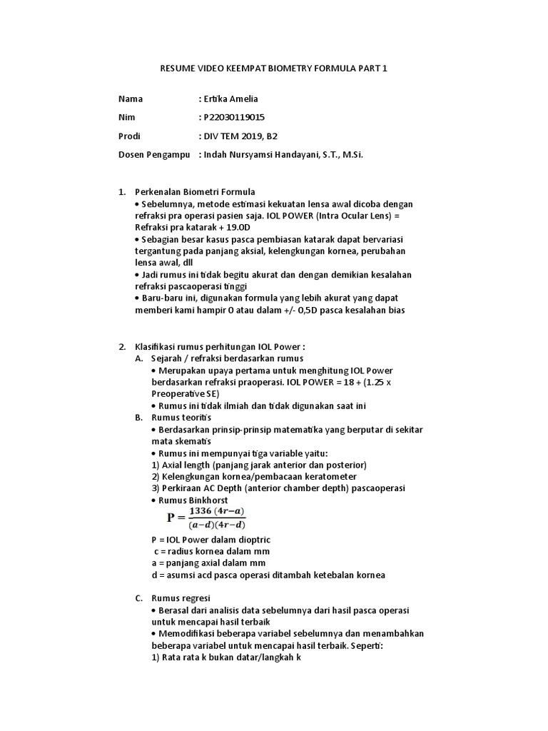 Rumus Akurat IOL Power Biometri | PDF