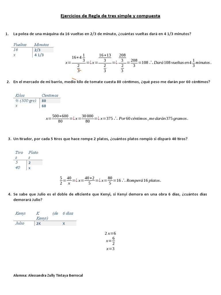 Ejercicios Regla De Tres Simple Pdf