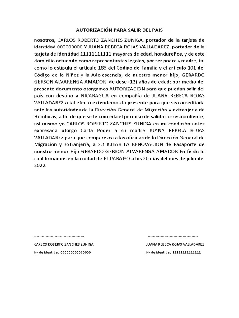 Autorización para Salir Del Pais | PDF Autorización para Salir Del Pais | PDF