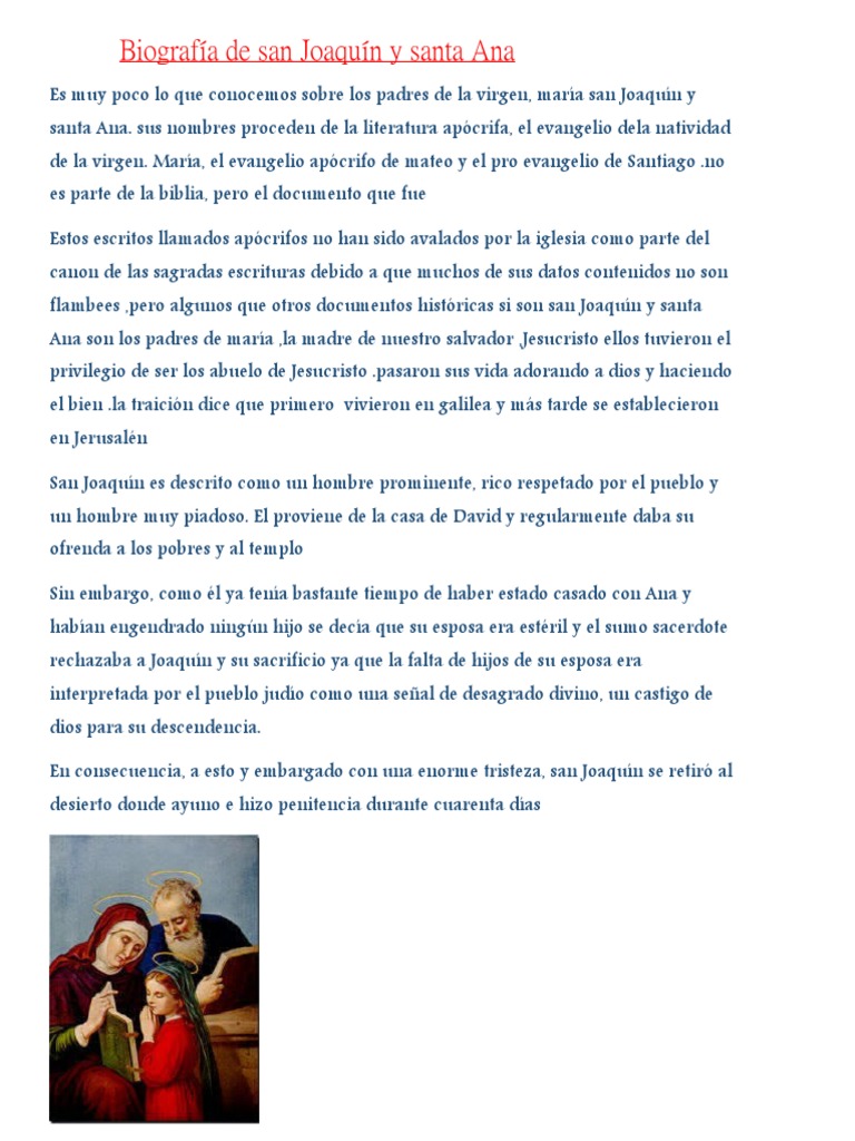 Biografía de San Joaquín y Santa Ana Religion | PDF | María, madre de ...