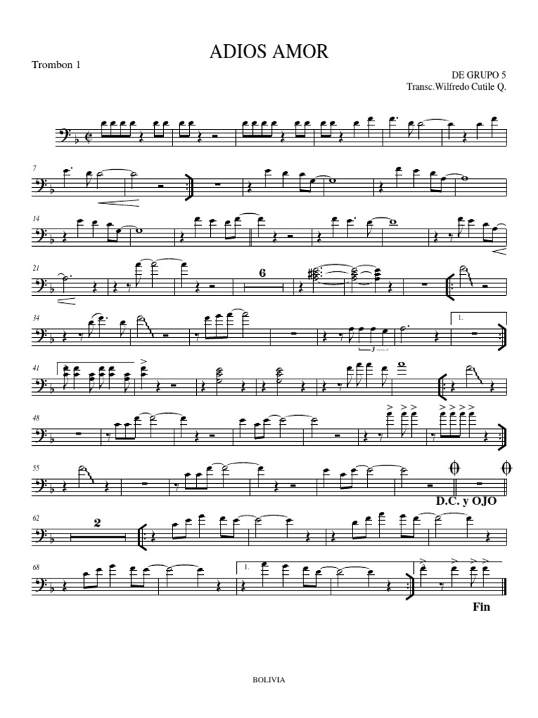 Trombone Sheet Music: Adios Amor | PDF