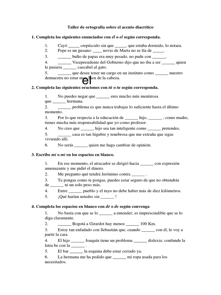 Taller de Acentuación Diacrítica | PDF