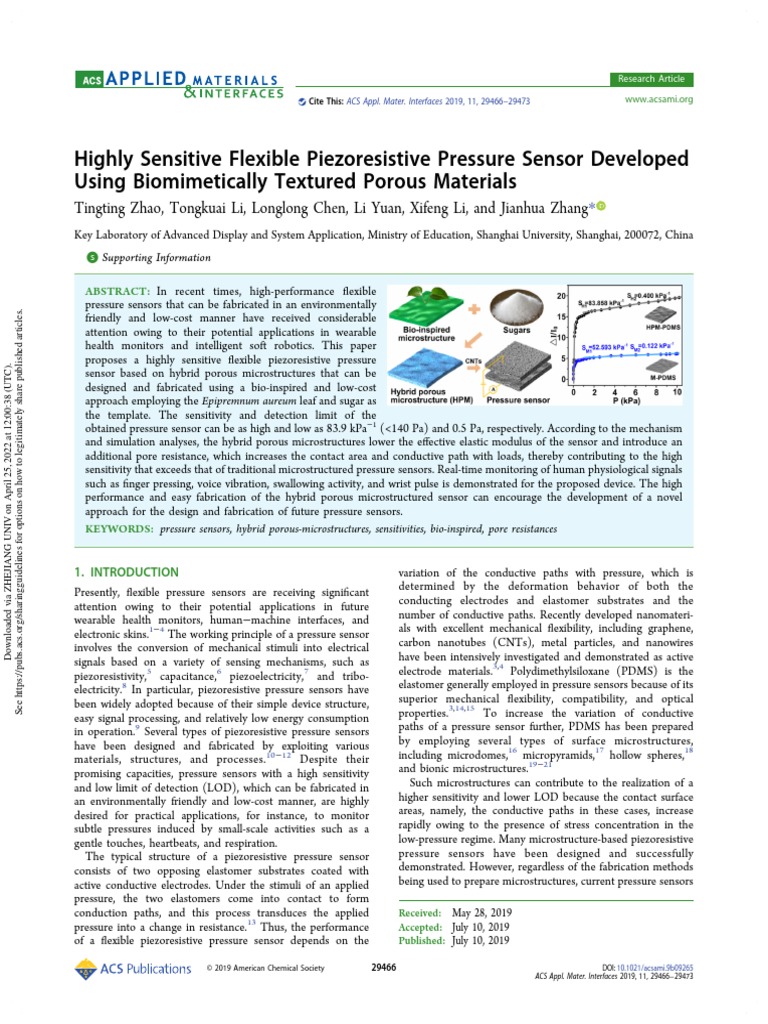 2019-Highly Sensitive Flexible Piezoresistive Pressure Sensor Developed ...