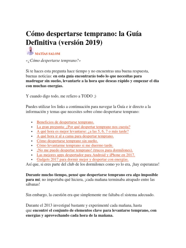 Cómo Despertarse Temprano | PDF | Dormir | Colchón