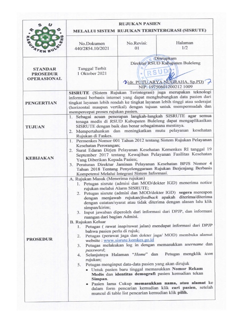 SOP Tentang Rujukan Pasien Melalui Sistem Rujukan Terintegrasi SISRUTE ...