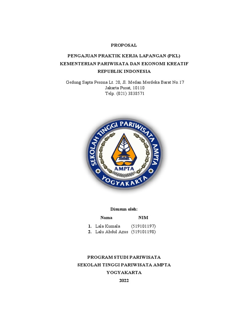 Proposal PKL (Magang) Kemenparekraf 2022 - STP Ampta | PDF | Bisnis