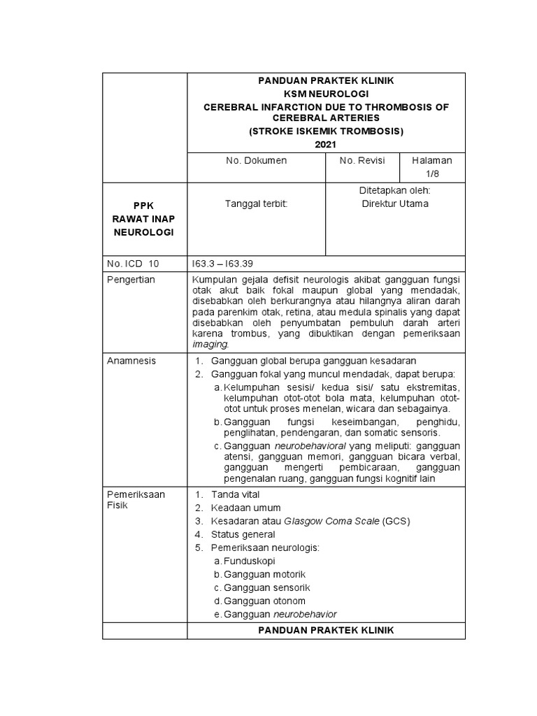 Panduan Stroke Iskemik Trombosis | PDF