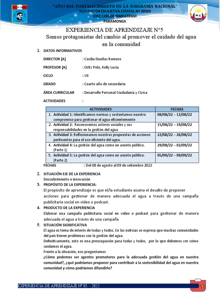 4º DPCC Experiencia de Aprendizaje 5 - Urbano | PDF | Aprendizaje | Democracia