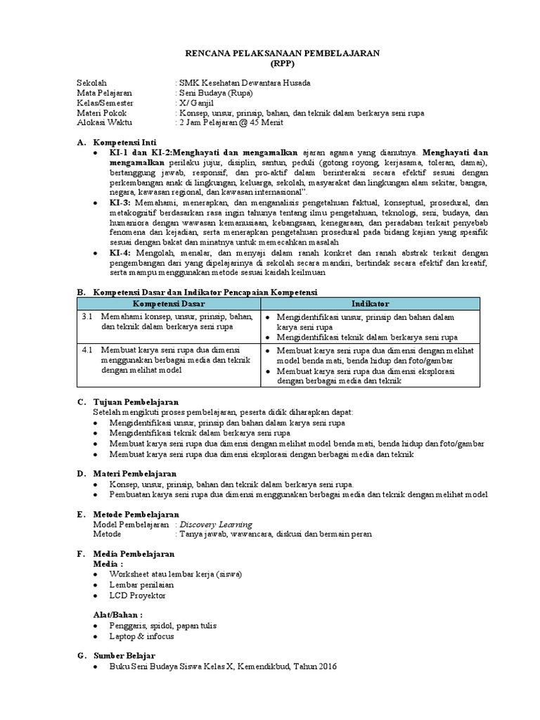 RPP Seni Rupa | PDF