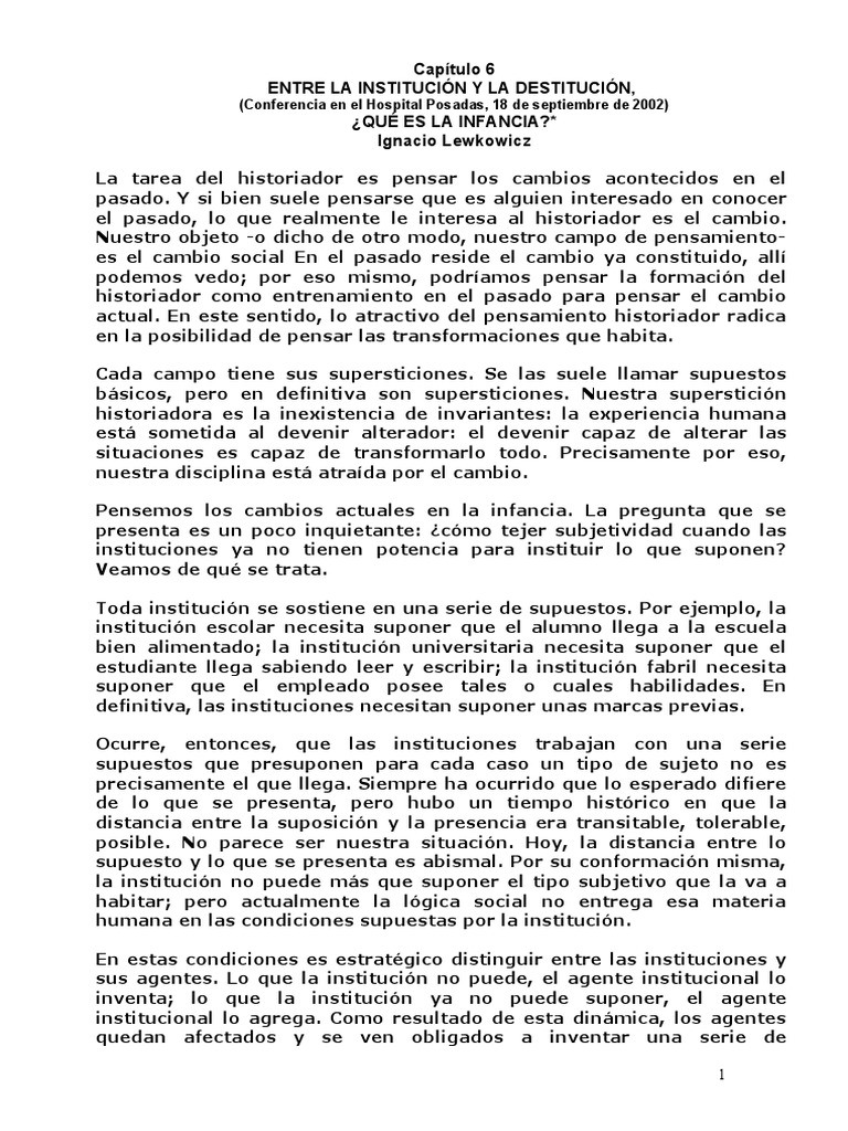 Que Es La Infancia Lewkowicz | PDF | Subjetividad | Soberanía