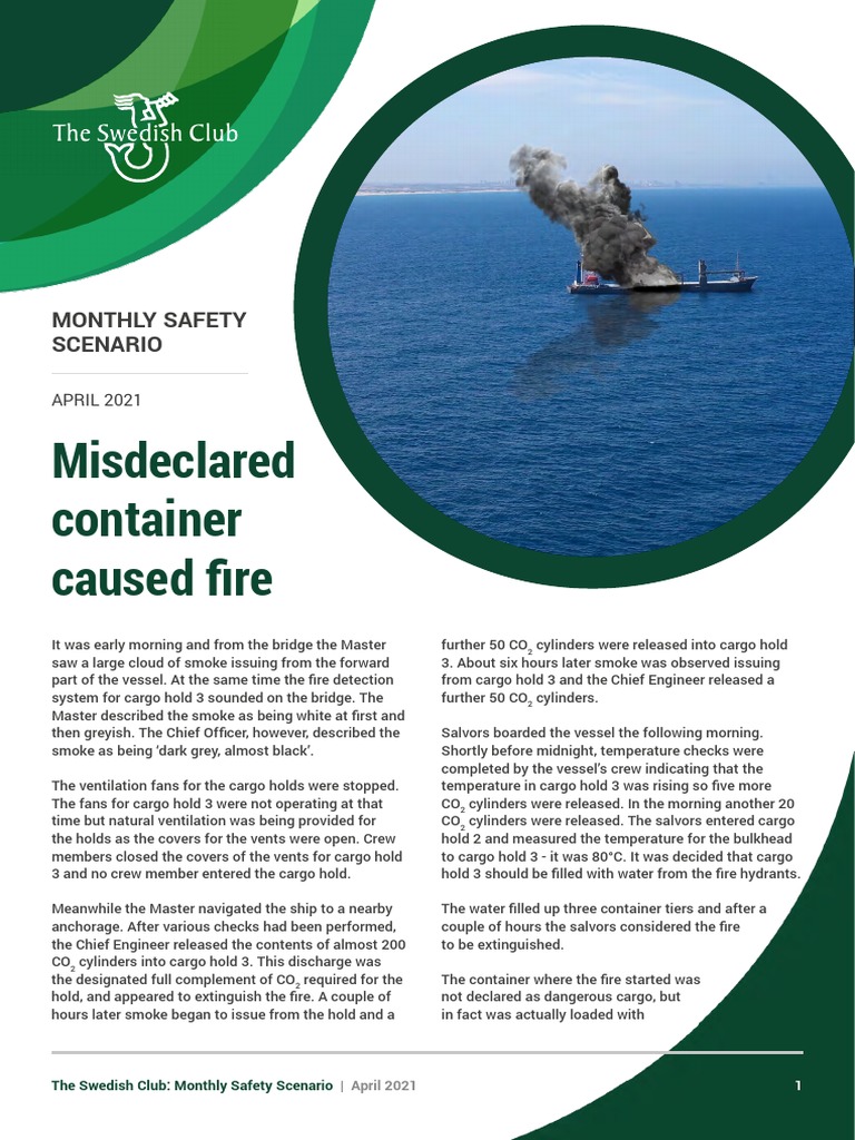Misdeclared Container Caused Fire Monthly Safety Scenario Pdf Risk Firefighting