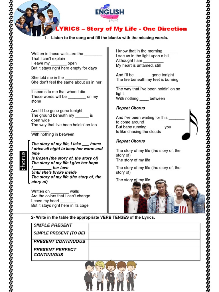 Atividade Musical . Story of My Life . One Direction | PDF ...