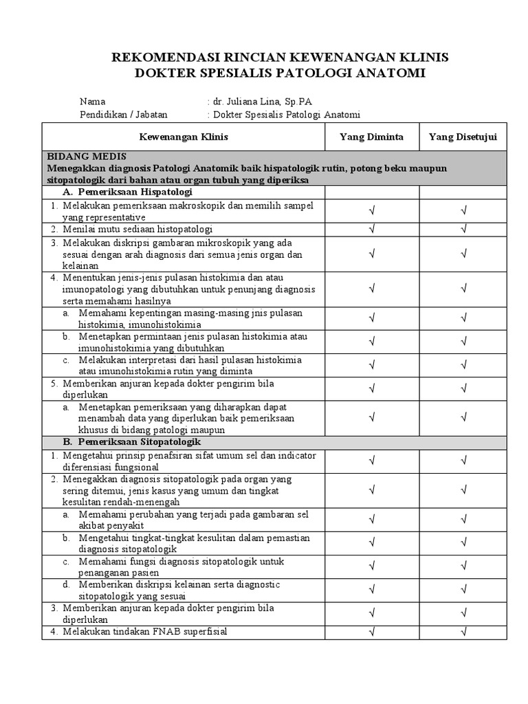 RKK Dokter Patologi Anatomi | PDF