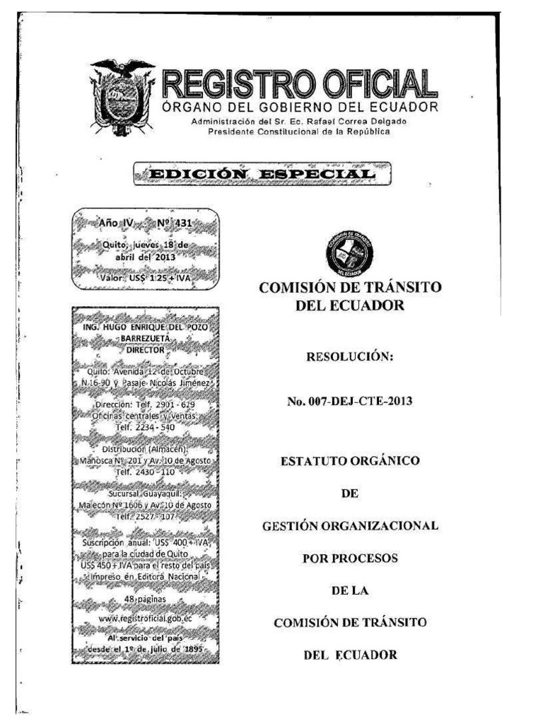 Estatuto Organico de Gestion Organizacional Por Procesos de La Cte 1 | PDF
