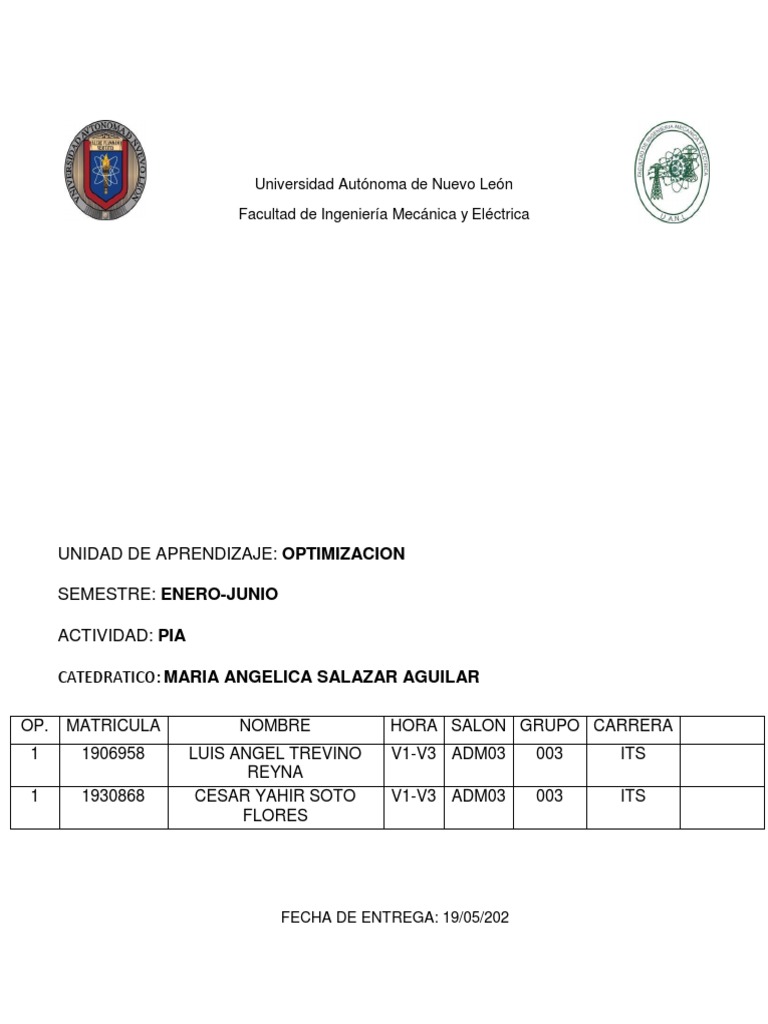 Pia Optimizacion | PDF | Applied Mathematics
