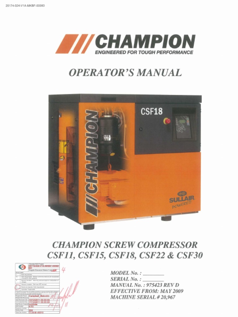 Champion Screw Compressor | PDF | Valve | Duct (Flow)