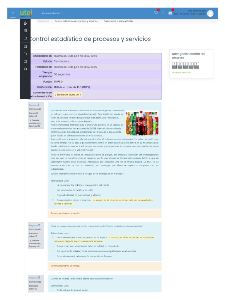 Control Estadístico de Procesos y Servicios - Puntos Extra Semana 1 | PDF