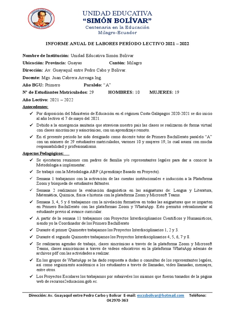 Informe Anual de Labores 2021-2022 | PDF