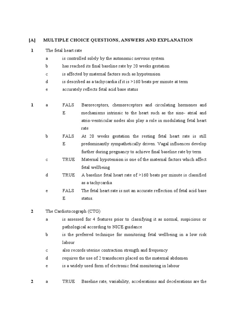 CTG Monitoring: MCQs and Explanations | PDF | Childbirth | Medical ...