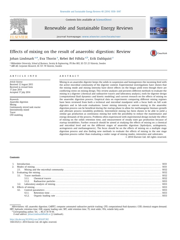 Effects of Mixing On The Result of Anaerobic Digestion. Review | PDF ...
