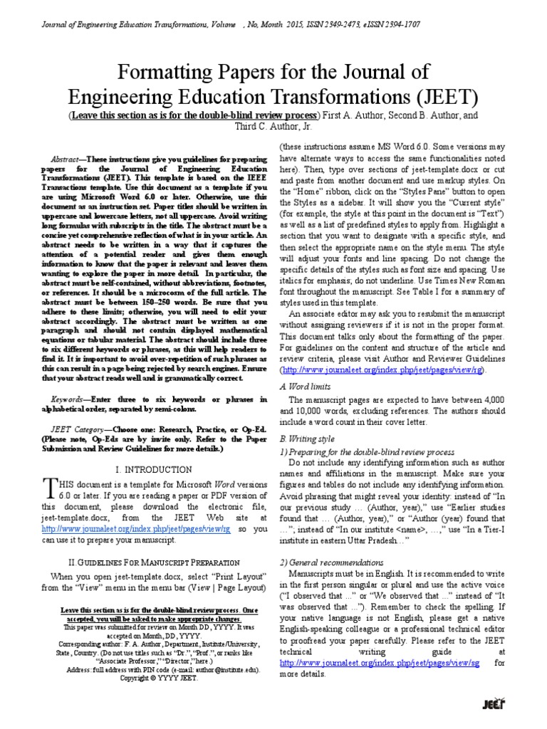 Formatting Papers For The Journal of Engineering Education ...