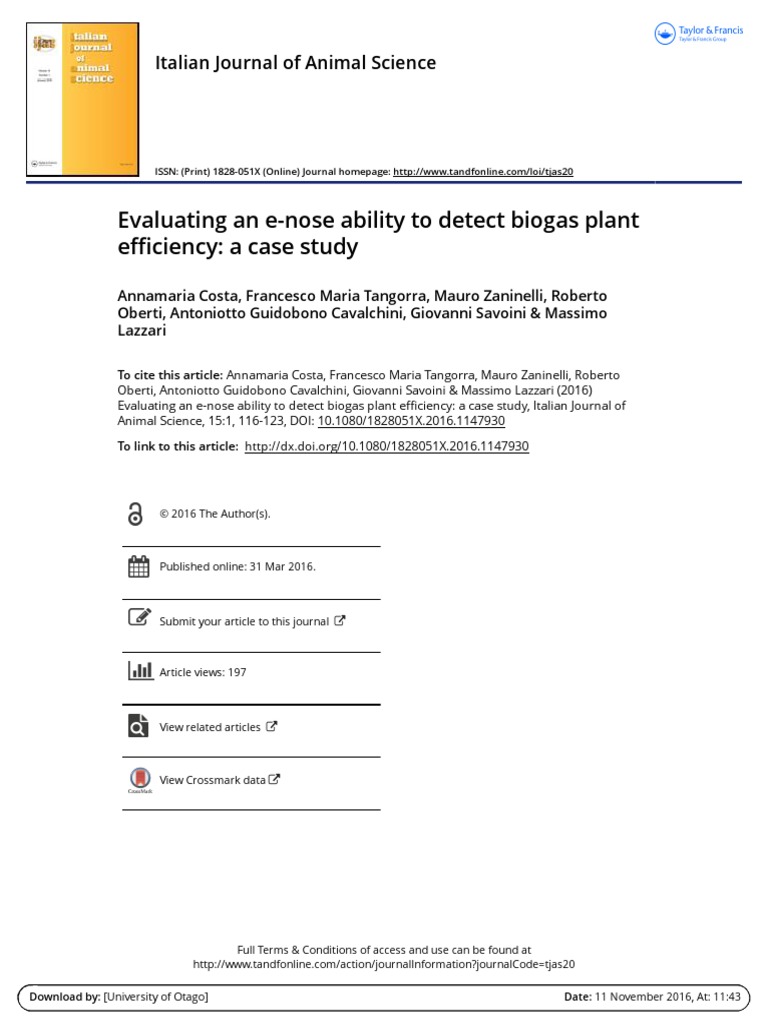 Evaluating An E-Nose Ability To Detect Biogas Plant Efficiency. A Case Study | PDF | Anaerobic ...
