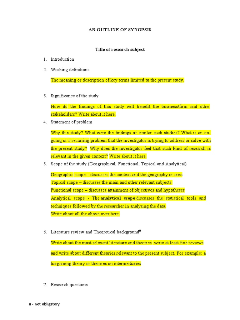 Synopsis Format | PDF | Hypothesis | Theory