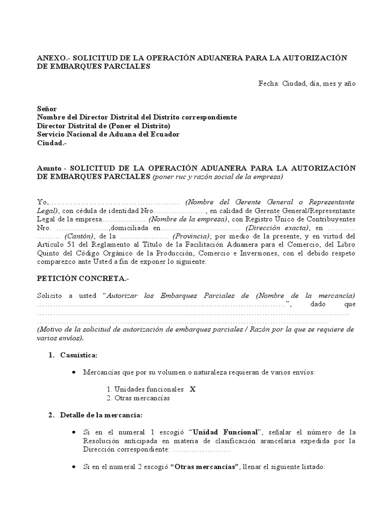 Anexo Embarques Parciales | PDF | aduana