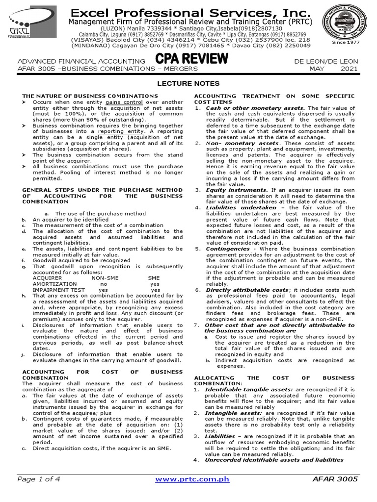3005 Business Combination | PDF | Goodwill (Accounting) | Fair Value