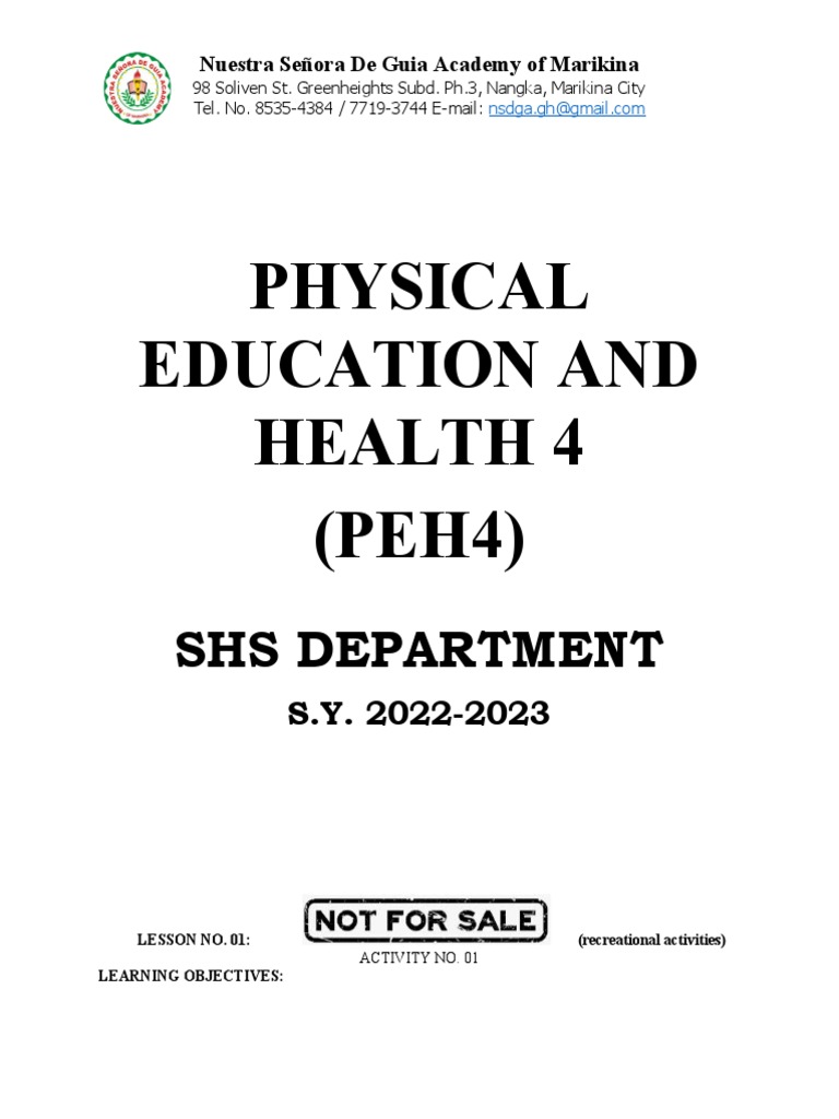 Physical Education and Health 4 (PEH4) : Shs Department | PDF ...