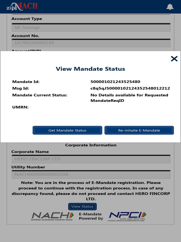 E-Mandate Registration for Loan Payments | PDF