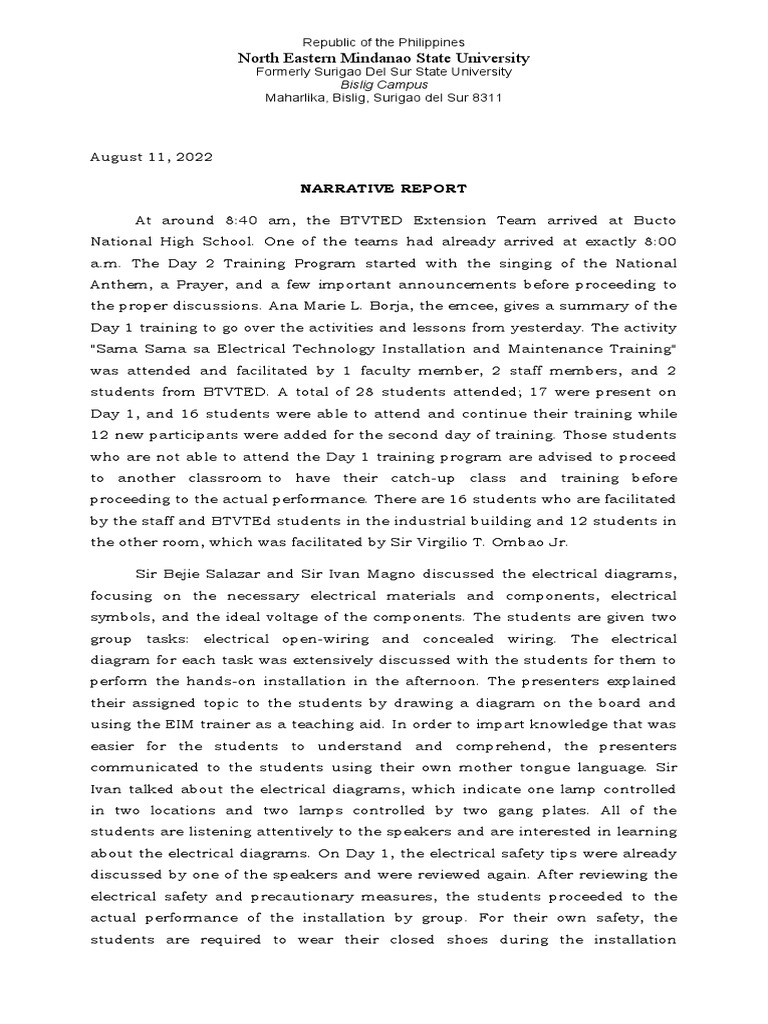 Narrative Report and Documentation Sample | PDF | Electrical Resistance ...