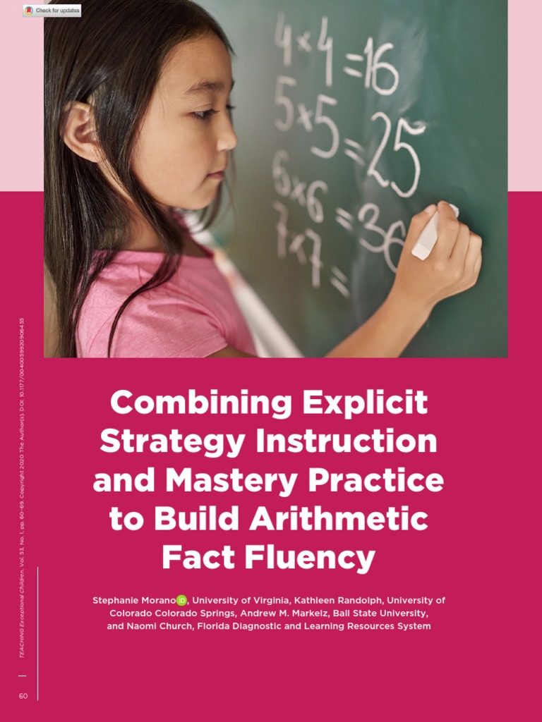 Combining Explicit Strategy Instruction and Mastery Practice To Build Arithmetic Fact Fluency ...