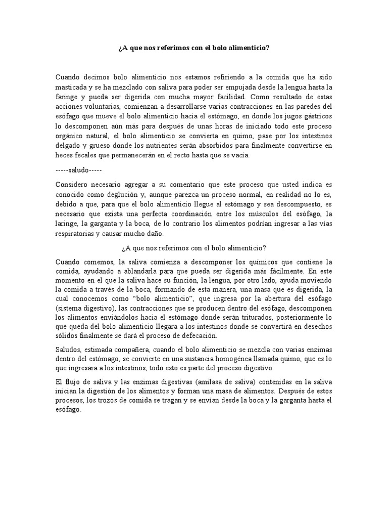 A Que Nos Referimos Con El Bolo Alimenticio | PDF | Digestión | Sistema ...