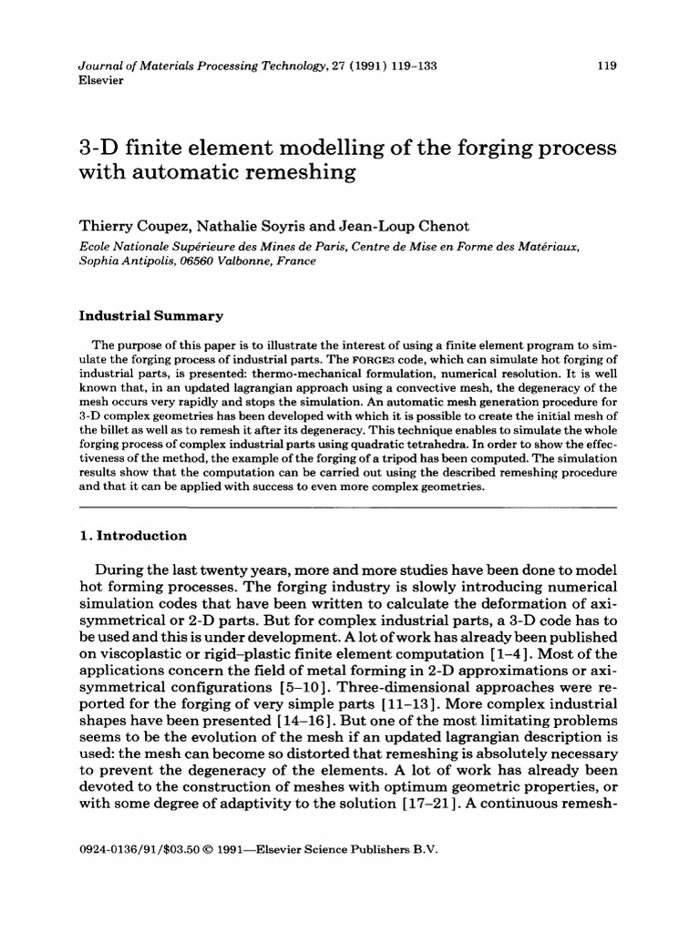 1991 - 3-D Finite Element Modelling of The Forging Process With ...