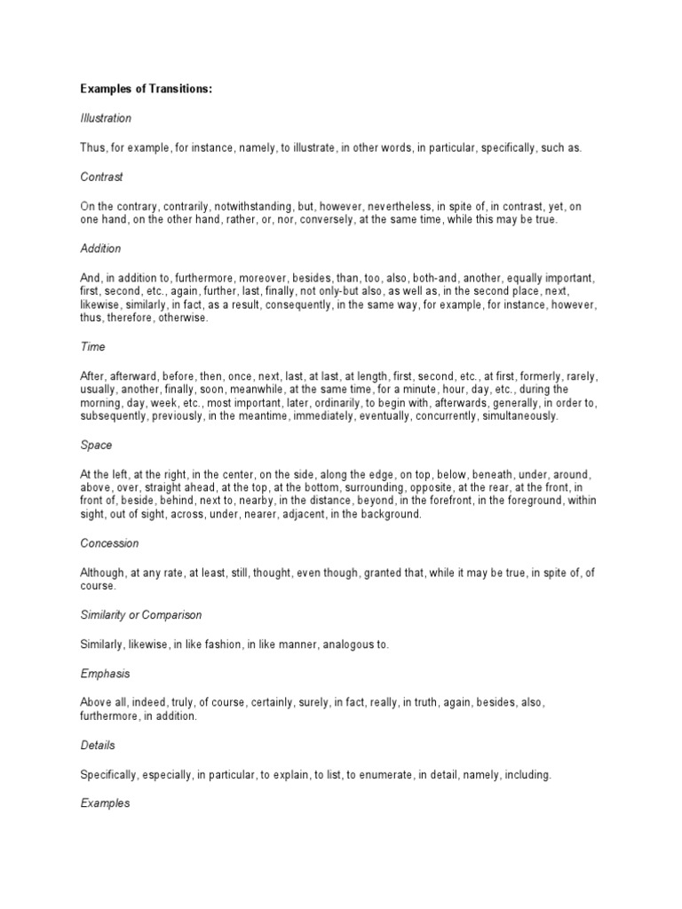 Examples of Transitions | PDF | Reason | Mind