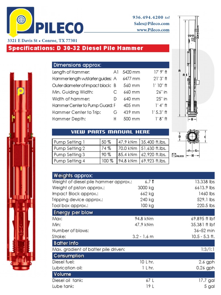 Specifications: D 30-32 Diesel Pile Hammer: Dimensions Approx | PDF ...