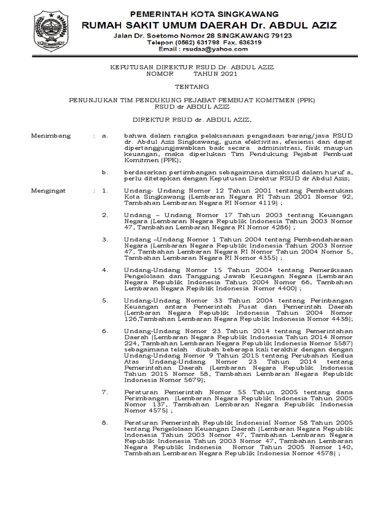Penunjukan Tim Pendukung PPK RSUD | PDF