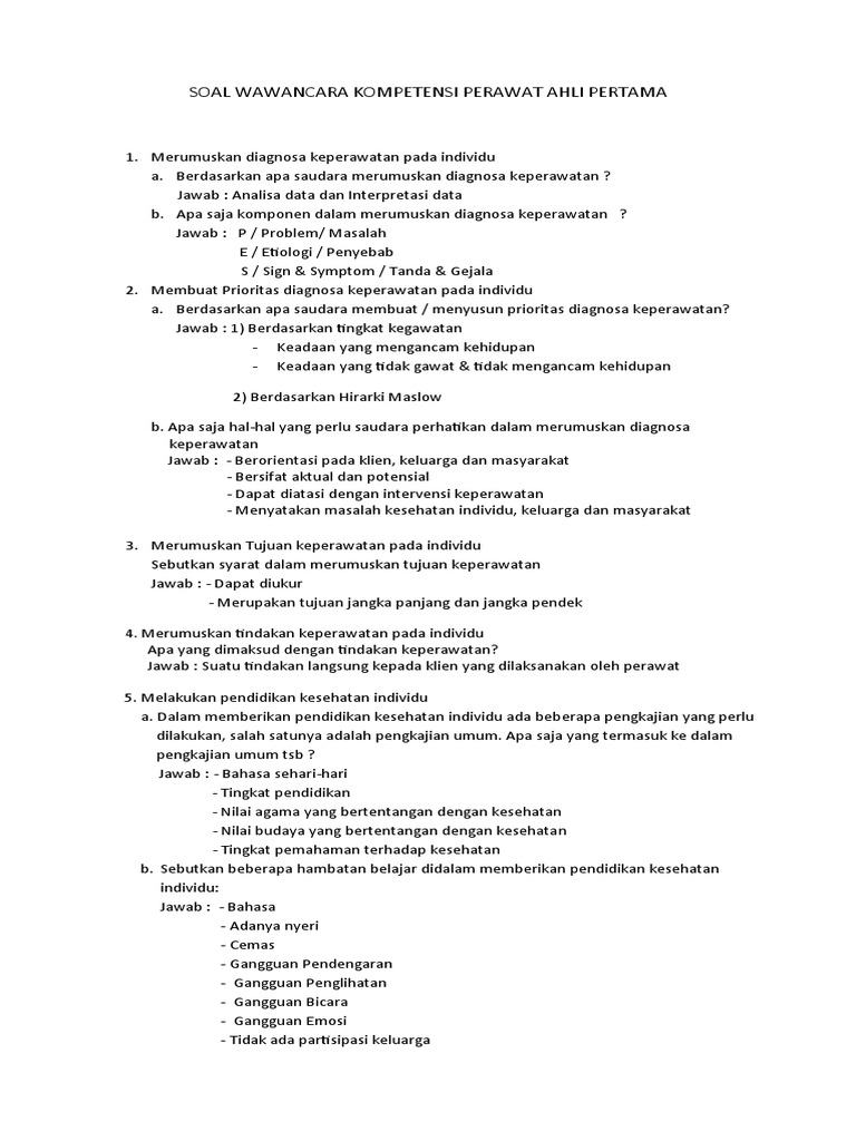 Soal Wawancara Kompetensi Perawat Ahli Pertama | PDF
