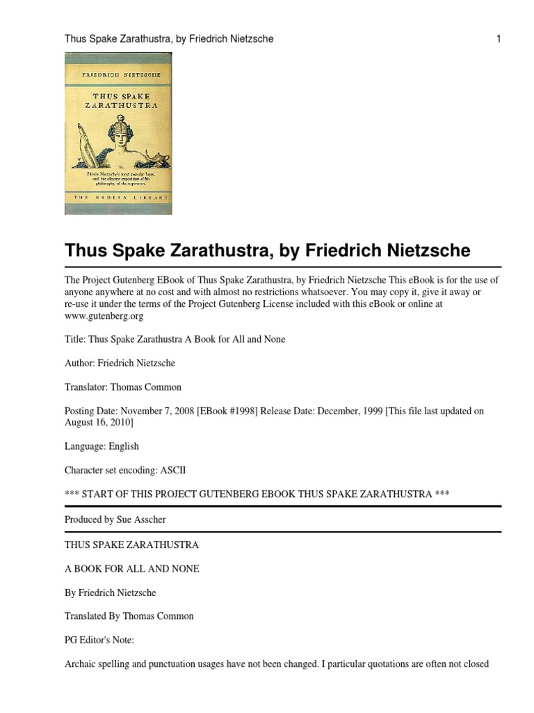 Thus Spake Zarathustra | PDF | Thus Spoke Zarathustra | Friedrich Nietzsche