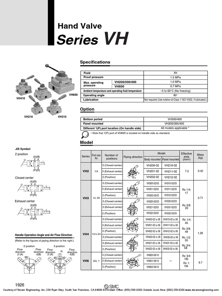 SMC Pneumatics VH Hand Valves - Steven Engineering | PDF | Valve | Mechanical Engineering