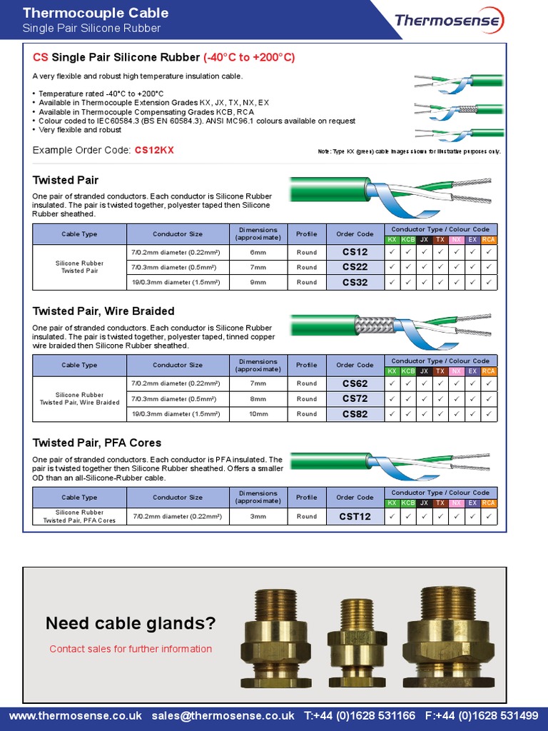 Single Pair Silicone Rubber - Thermosense | PDF | Wire | Thermocouple