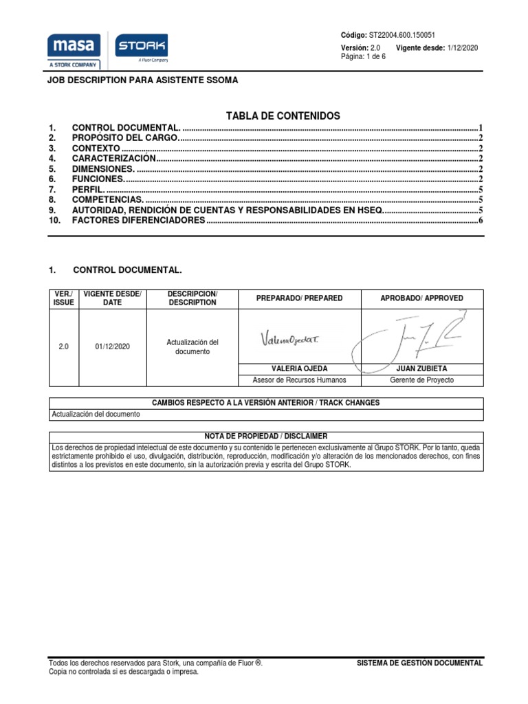 Asistente SSOMA ST22004.600.150051V2.0 | PDF | Seguridad y salud ocupacional | Calidad (comercial)