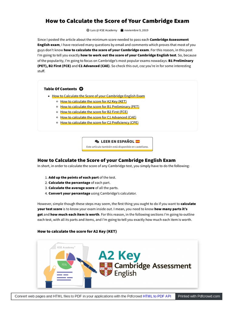 How To Calculate The Score of Your Cambridge English Exam | PDF