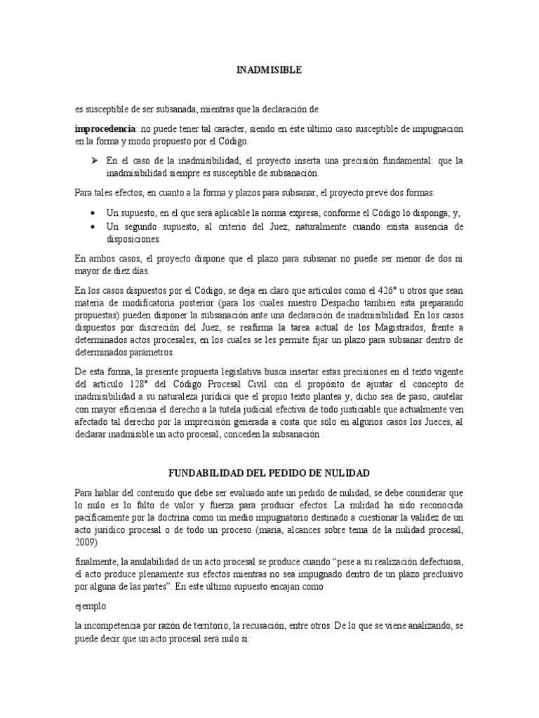 Inadmisibilidad y Nulidad Procesal: Claves | PDF | Ley procesal | Nulo ...