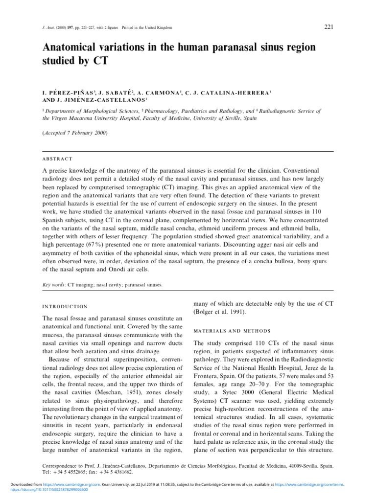 Anatomical Variations in The Human Paranasal Sinus Region Studied by CT ...