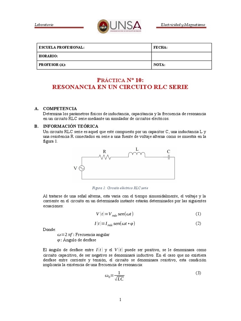 10 Resonancia en Un Circuito RLC Serie | PDF | Red eléctrica | Inductor